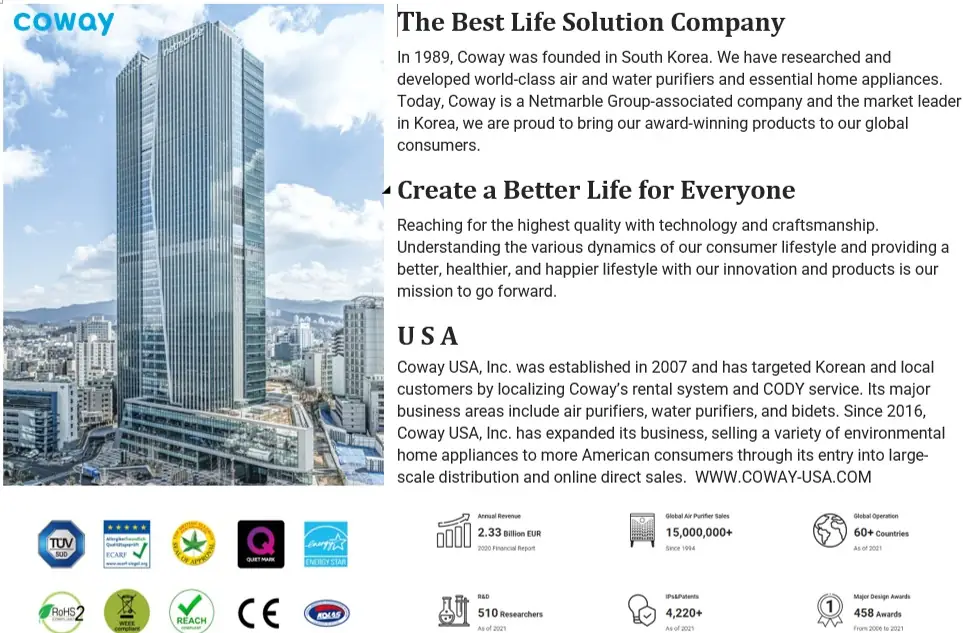 [COWAY USA INC ] Washington DC 지사 정규 직원 모집