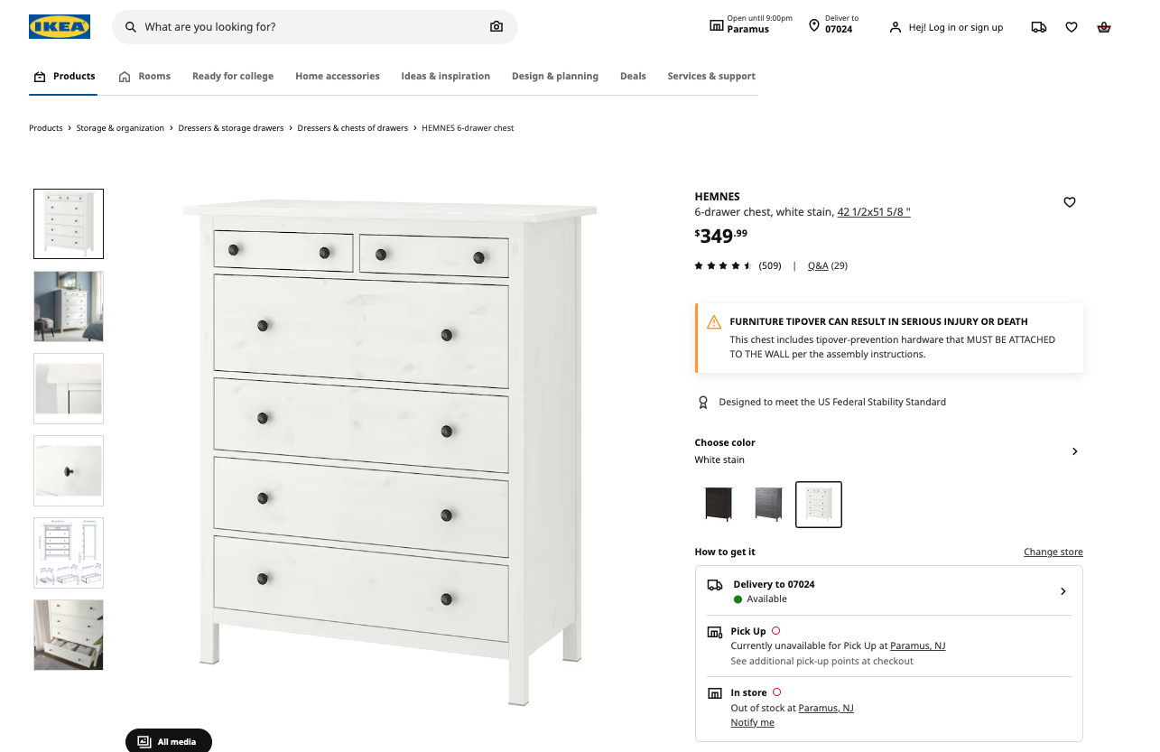 IKEA HEMNES 6 Drawer Chest, 이케아 옷장 서랍장