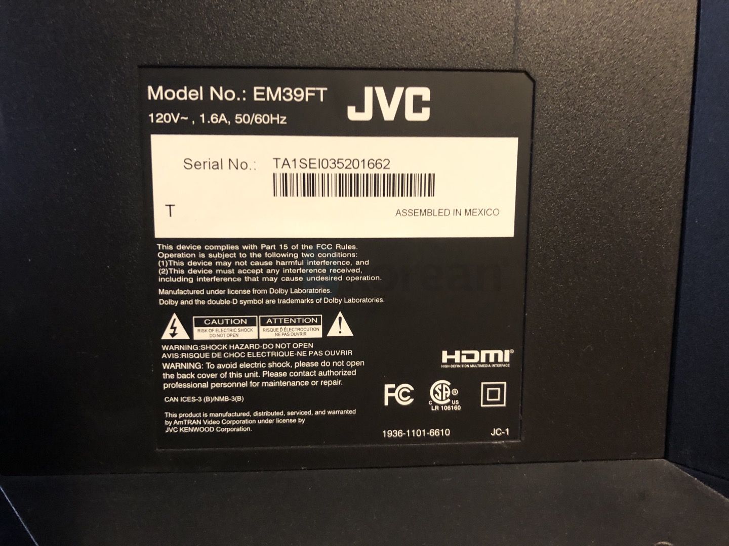 JVC 39-inch 720P 60 Hz LED TV with Remote Control - EM39FT, 티비