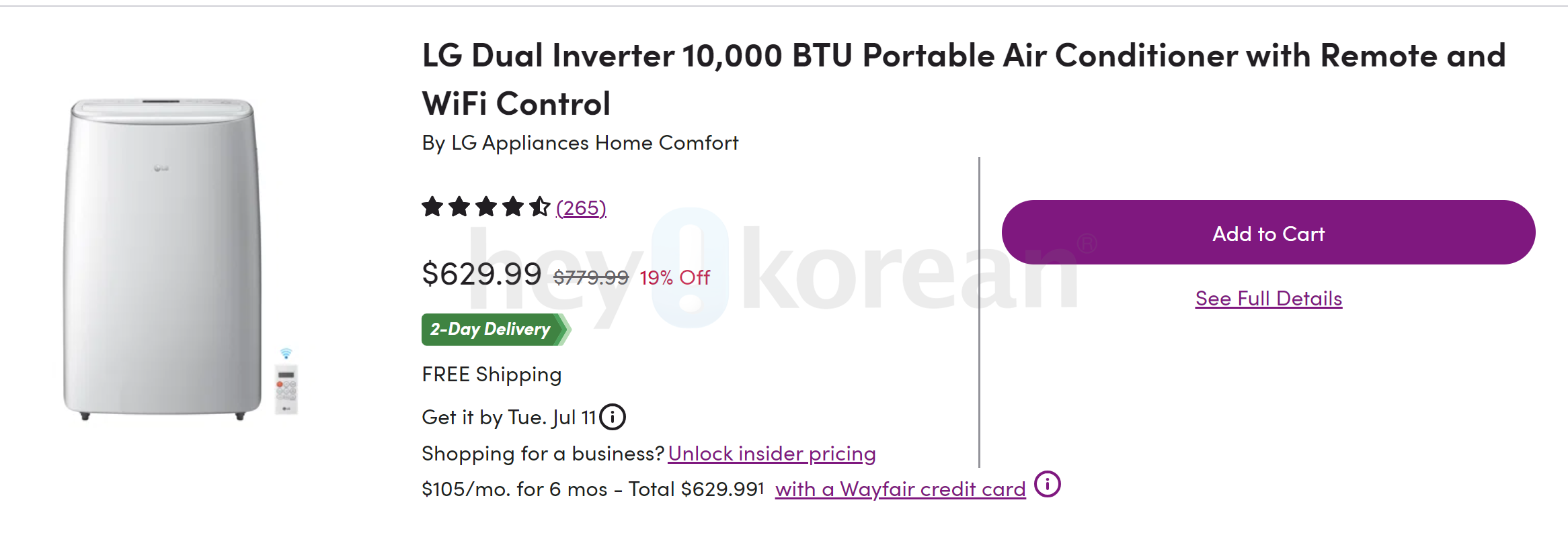LG Dual Inverter Portable Air Conditioner with Remote and WiFi ControlTU