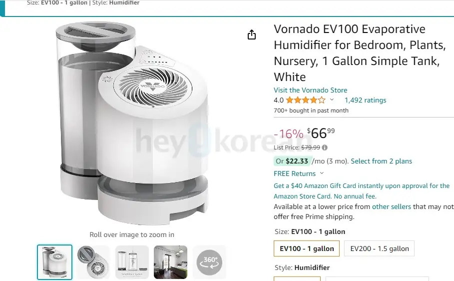 가습기 Vornado EV100 Evaporative Humidifier