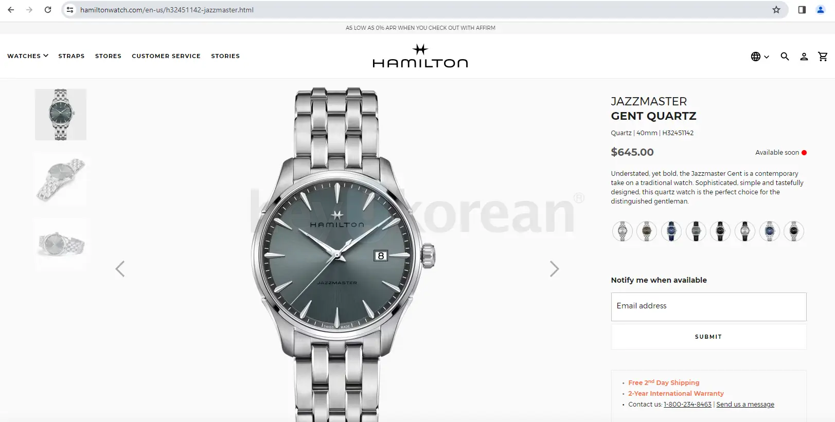 Hamilton Jazzmaster Men's Quartz RETAIL $645
