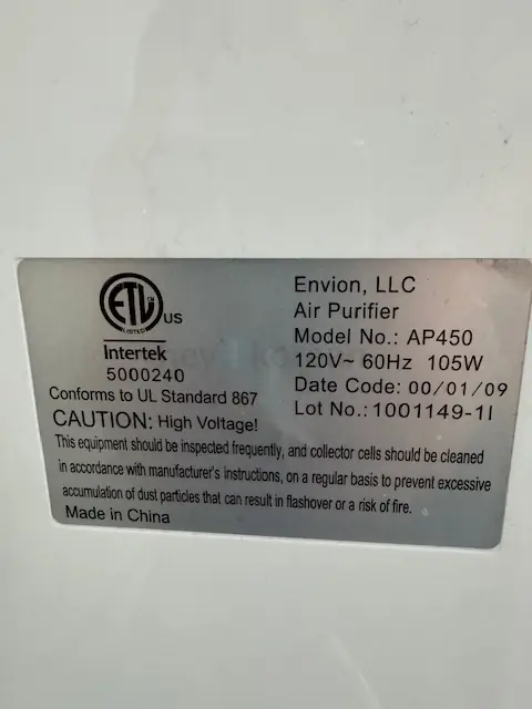 Envion Allergy Pro 450 Air Purifier with Permanent HEPA Filter White