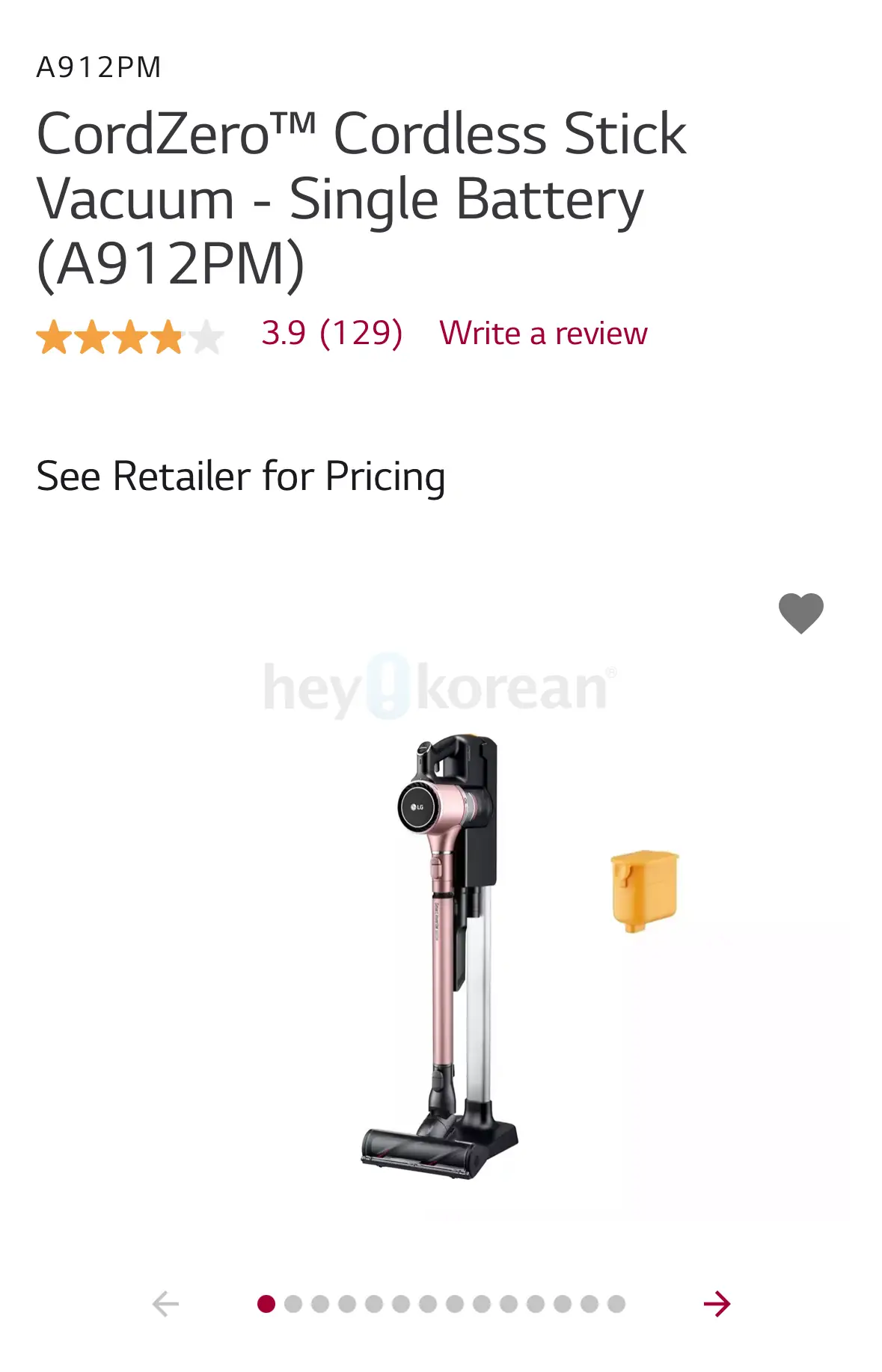 LG Cord Zero A9 Cordless Stick Vacuum - A912PM