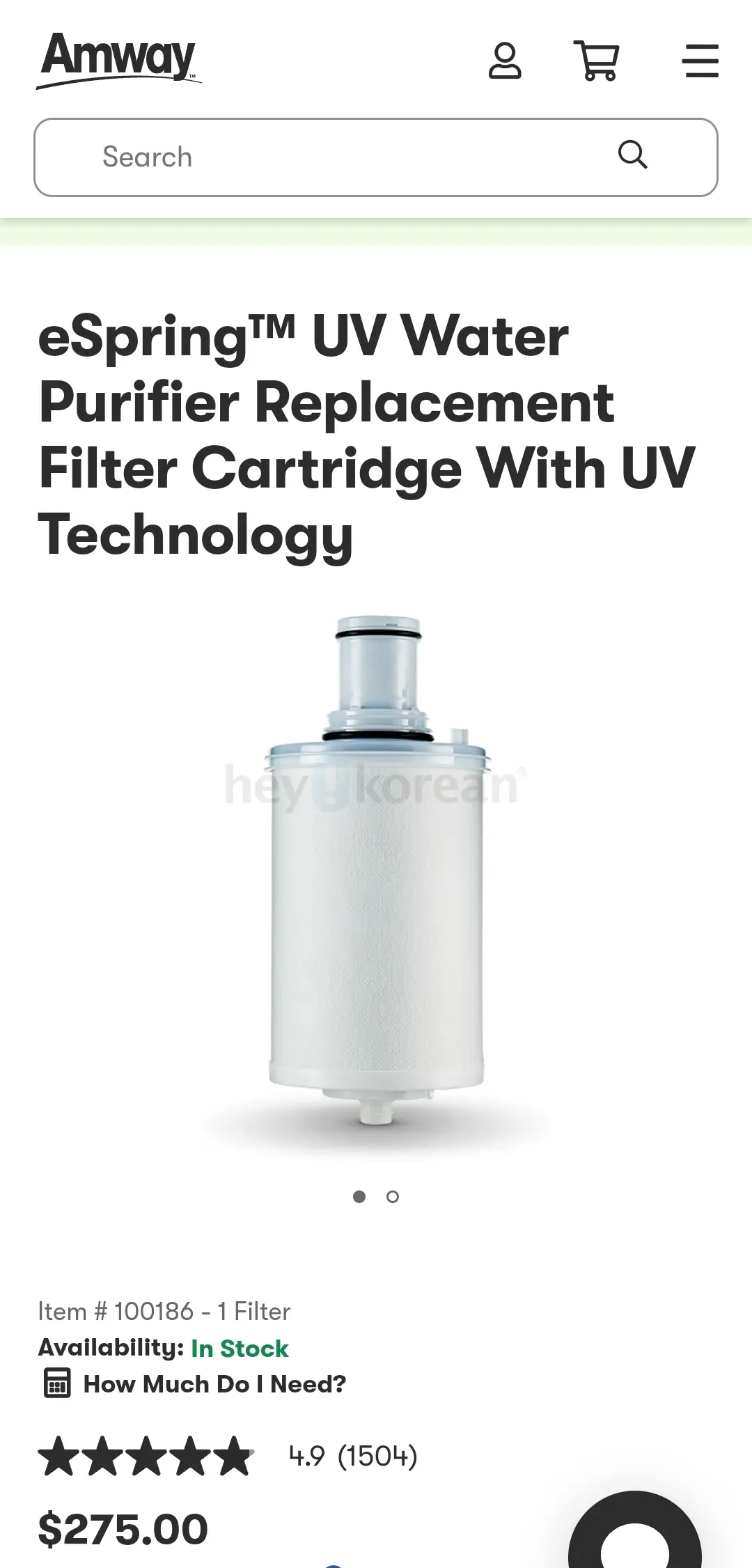 Amway eSpring UV Water Purifier Replacement Filter Cartridge w/ Pre ...