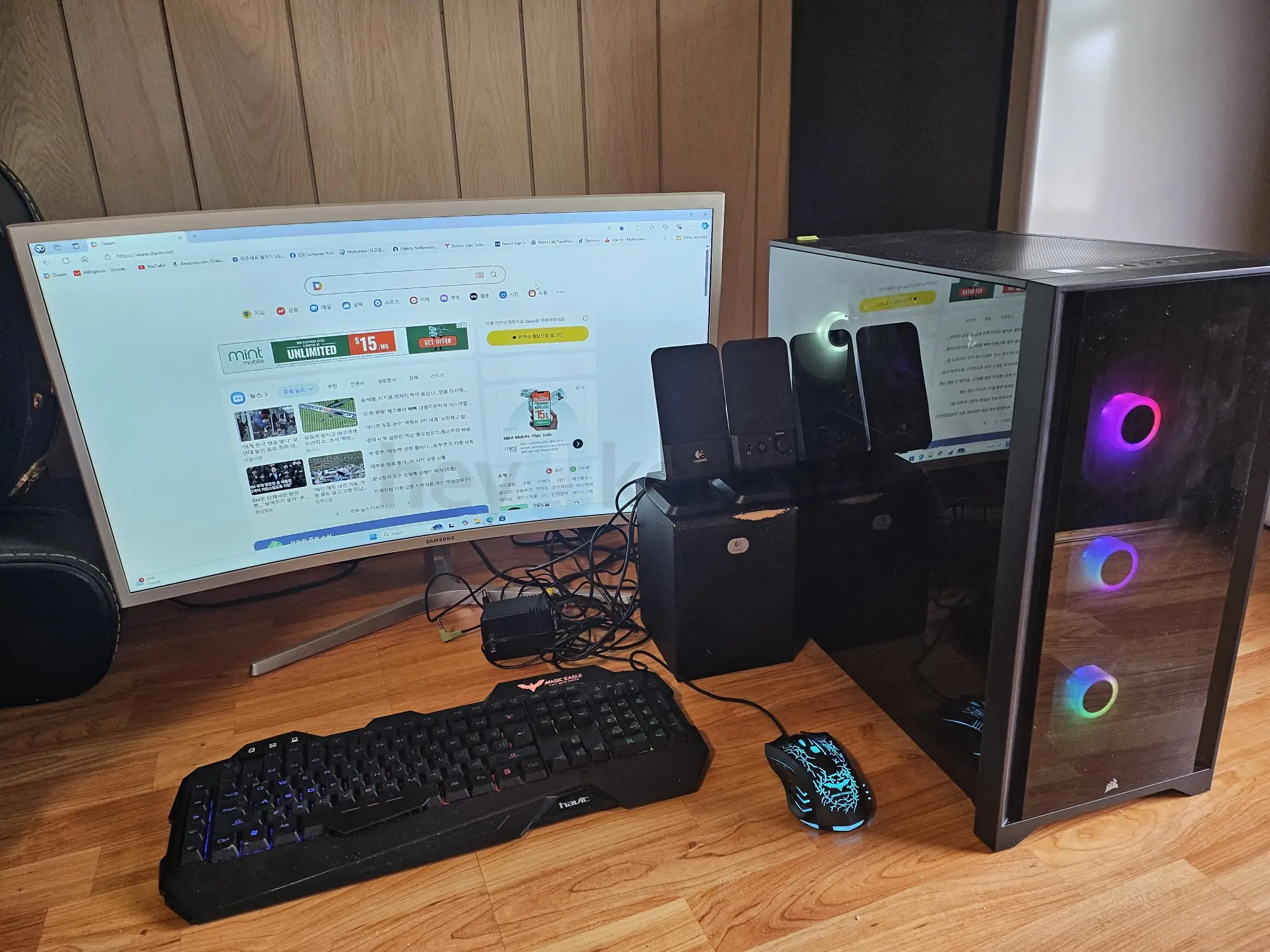 게임용 컴퓨터 데스크탑 셋트gaming Computer 600 32인치 모니터 게임용 키보드 스피커
