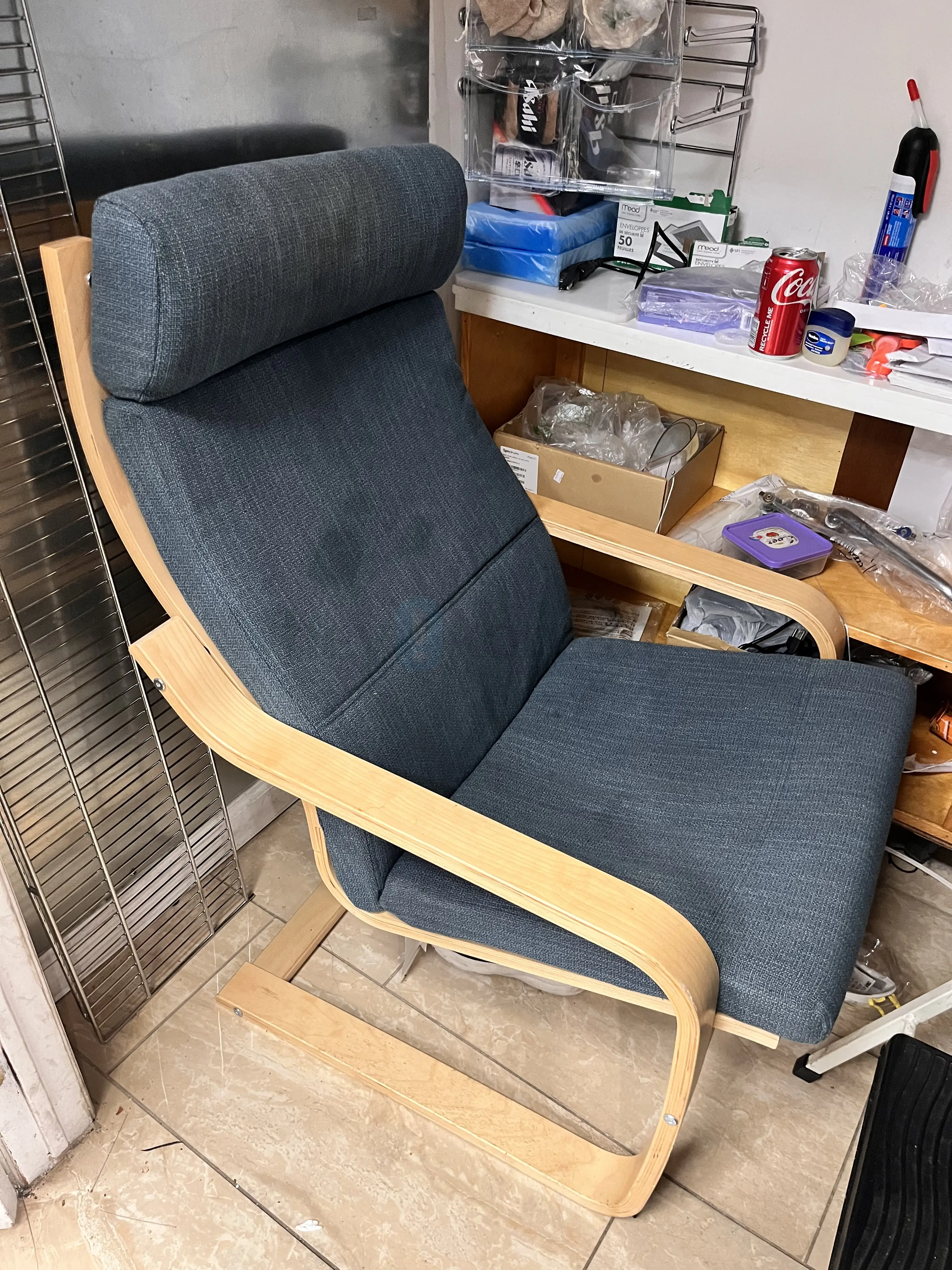 IKEA POÄNG Armchair, birch veneer/Hillared dark blue