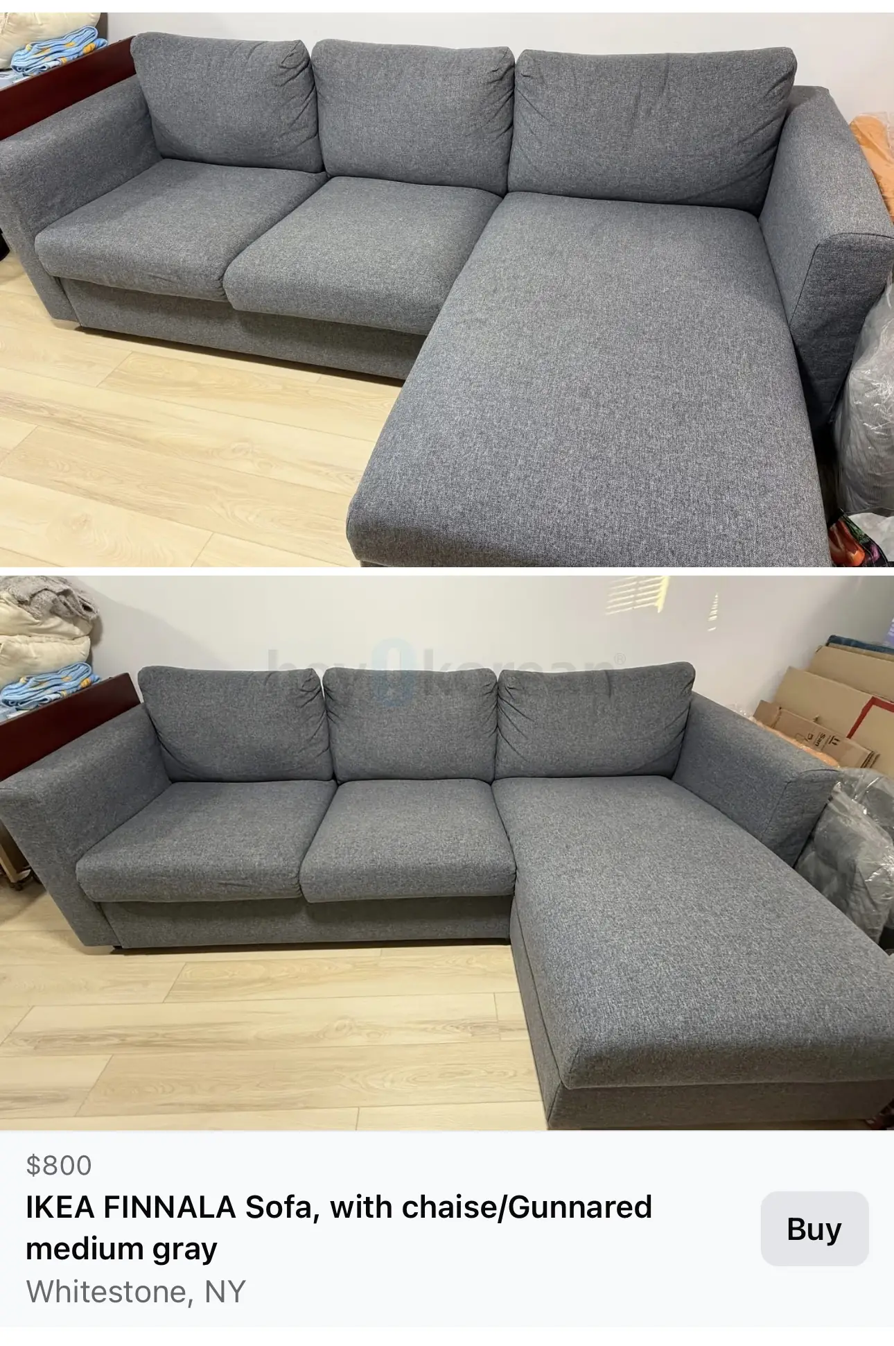 IKEA FINNALA sofa, with chaise/ Gunnared Medium Gray